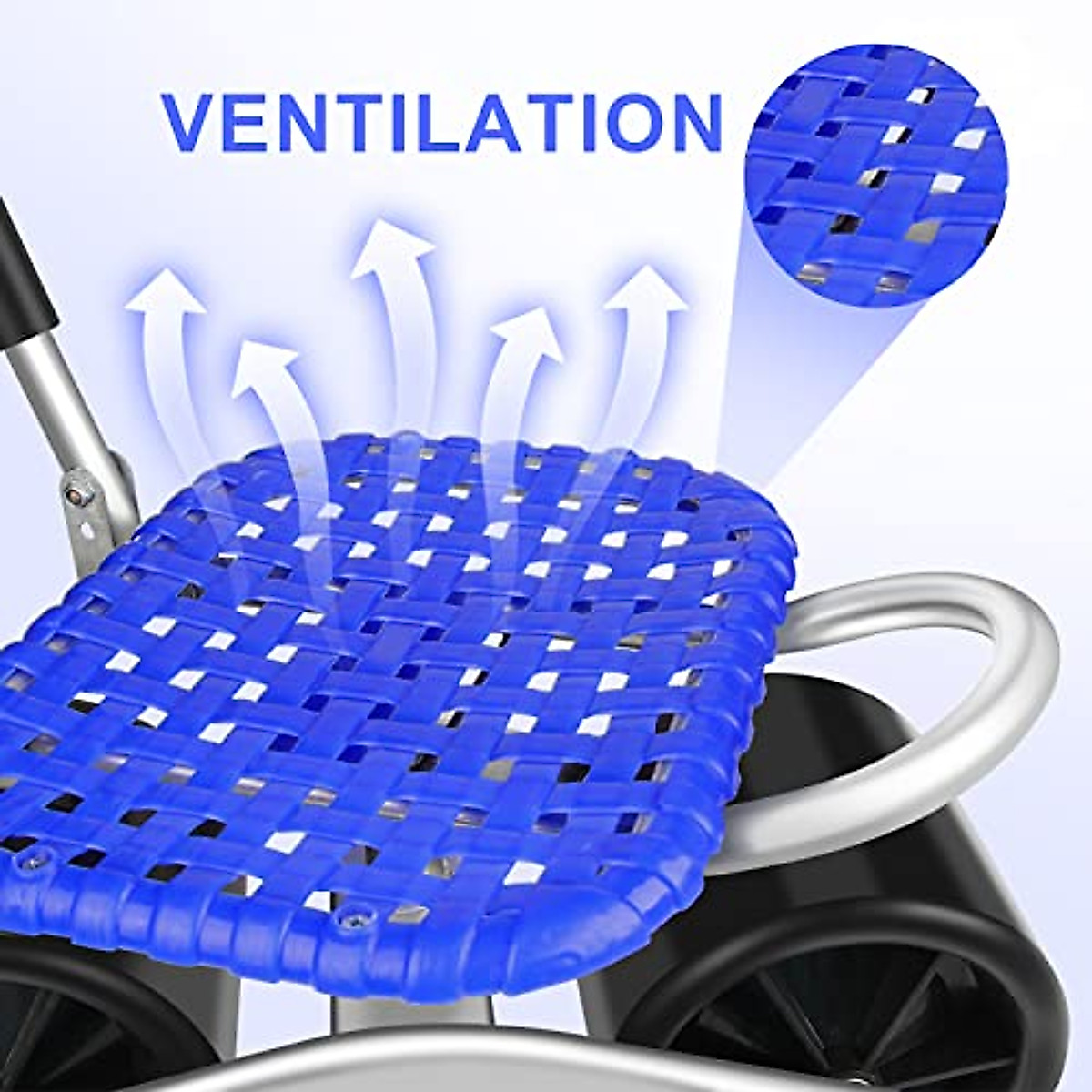 i COVER Garden Cart Rolling Stool with Wheels and Tool Bag, Stable Workseat Sturdy Cart Adjustable Seat Height and Direction, Gardening Helper, Silver