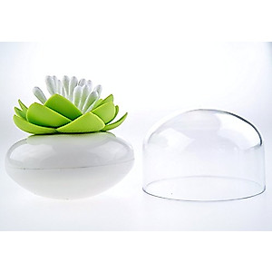 MaxS Lotus Cotton Swab Holder Small Toothpicks Q-Tips Storage Organizer Canister Jar for Swabs Cosmetic Pads - Green
