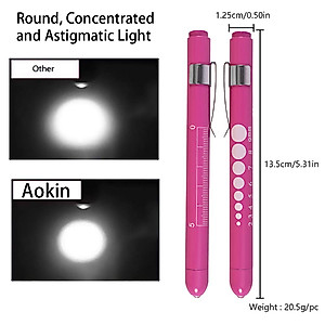 Aokin Pen Light with Pupil Gauge, Reusable LED Penlight Medical for Doctor Nurse Diagnostic etc, White Light, 2 Pcs Rose