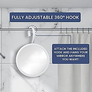 MIRRORVANA Hangable Round Fogless Shower Shaving Mirror with 360° Swivel Rotatable Hook for Hanging and Bonus Anti-Fog Spray - Anti Fog Shatterproof Surface 6.7" Diameter