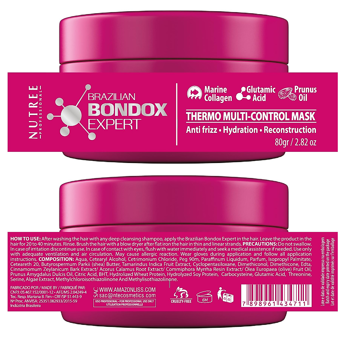 HAIR TREATMENT MASK FOR DAMAGED BRAZILIAN BONDOX 2.82 oz Thermal Activated Mask for Dry Frizzy Hair | Formaldehyde Free Cruelty Free | Results for up to 1-3 months | Almond Oil