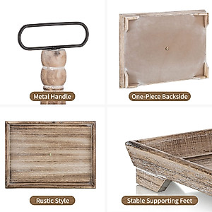 Hanobe Tiered Tray for Table Decor: 2 Tier Easter Serving Stand Farmhouse Decorative Tray for Coffee Bar Centerpiece Rectangle Wood Display Stands Kitchen Counter (Brown)