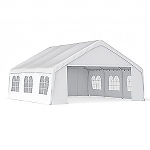 Morngardo Canopy Tent for Parties Heavy Duty 20'x20' Car Tent Metal Carport Portable Garage with Removable Sidewalls, White