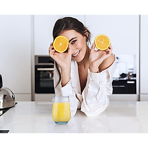 Burns Blue Drinking Glasses, 6 pcs Stemless Wine Glasses Italian-Style, Clear Colored Glass Cup Set, 13 Oz.