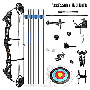 Sanlida Hero X8 Junior Professional- Grade Standard Target Compound Bow and Arrow Kit with Target Accessories for Competition for Juniors, Youths, Ladies/Limited Life-time Warranty/Black/14-60Lbs