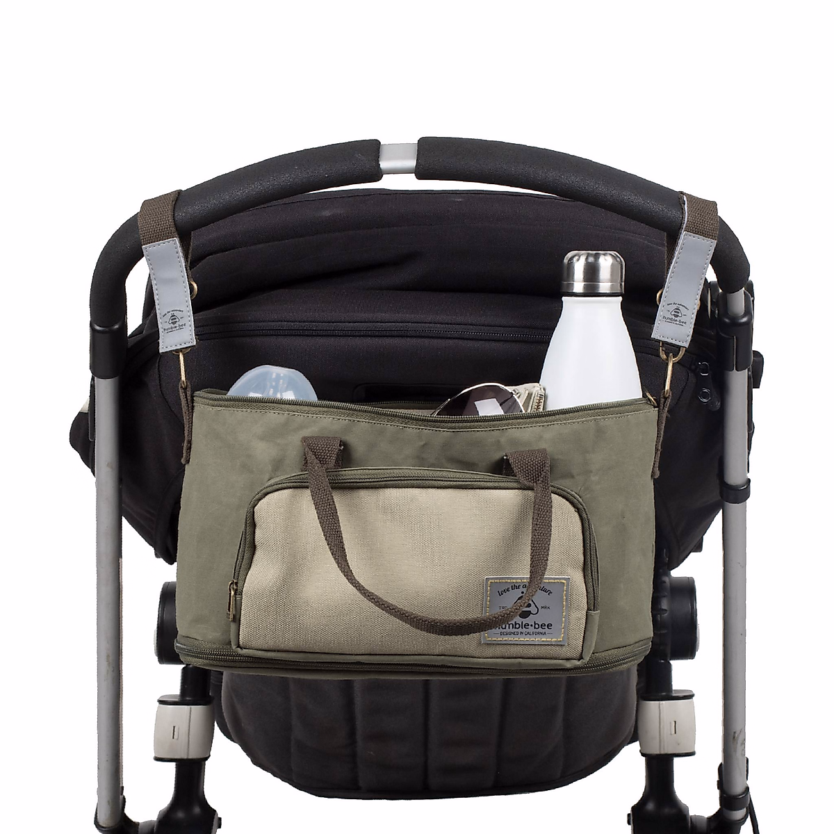 Humble-Bee Lightweight Diaper Bag Compact Expandable Stylish Mommy Organizer Water Repellant Tote with Removable Shoulder Strap and Stroller Straps - Mini Charm Olive Green Dusk