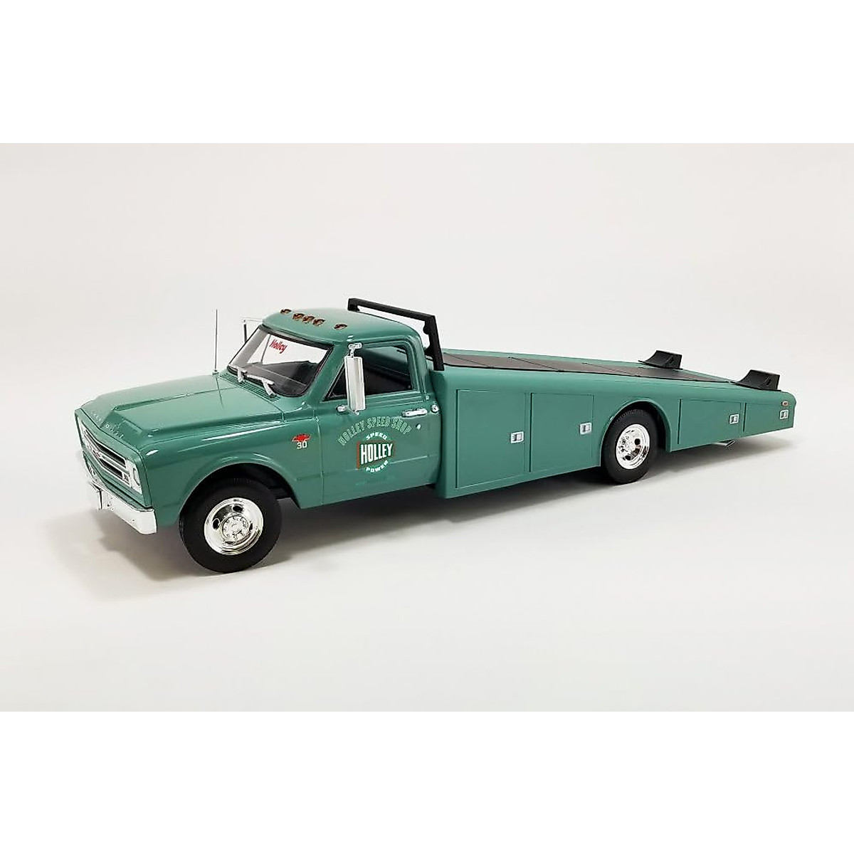 1967 Chevy C30 Ramp Truck Holley Speed Shop, Green - Acme A1801707GH - 1/18 Scale Diecast Car