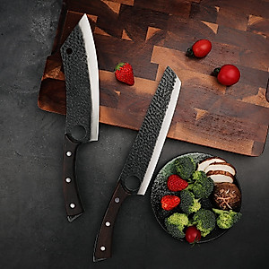 TOMBRO Boning Knife for Meat Cutting 5.5-Inch Curved Boning Knife Hand Forged Butcher Knife,Multipurpose Chopping Knife for Meat and Vegetable Cutting