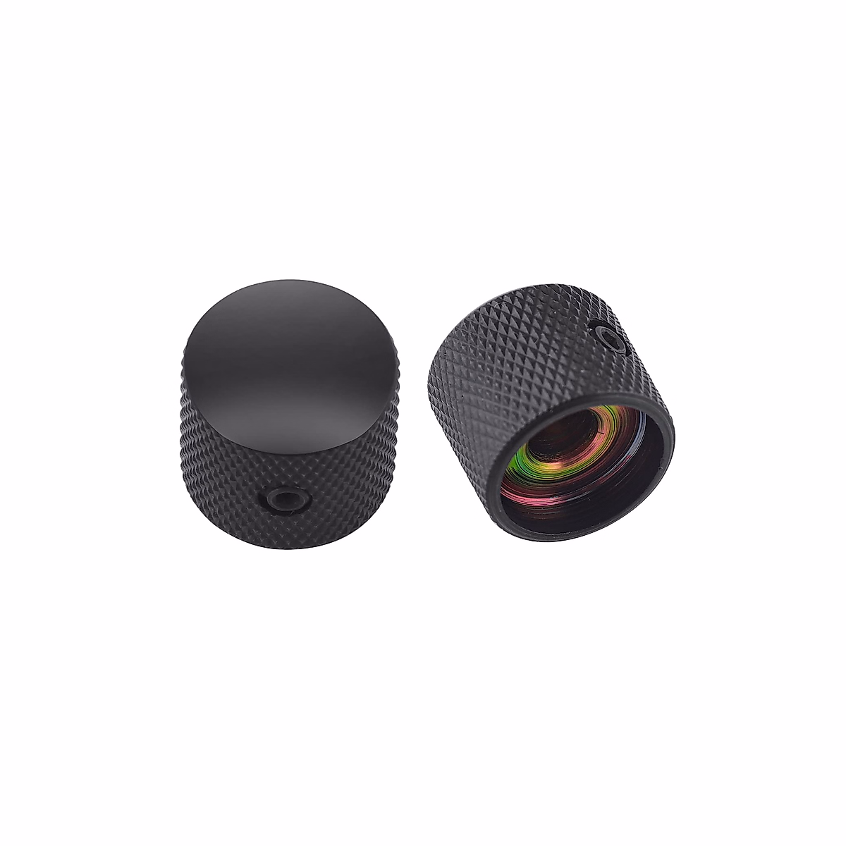 Rubatone Metal Guitar Knobs Dome Control Knobs with Black Knurled Barrels 6mm Split Shafts for Telecaster Stratocaster Electric Guitar or Bass Guitar Set of 4pcs.