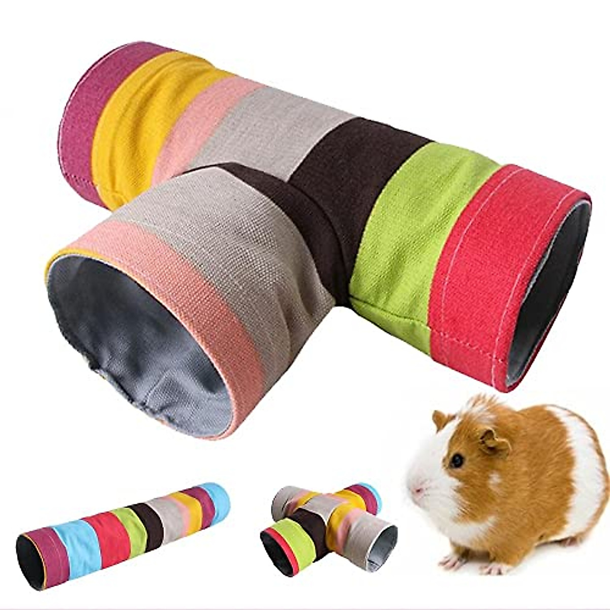 CHDHALTD Rainbow Play Tunnel, Small Pet Rainbow Mini Hedgehog Play Tunnels House Cave for Small Animals Rat Mouse Cages(Four-Way)