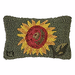 Chandler 4 Corners Artist-Designed Sunflower Hand-Hooked Wool Decorative Throw Pillow (8” x 12”)