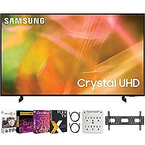 SAMSUNG UN43AU8000FXZA 43 Inch 4K Crystal UHD Smart LED TV Bundle with Premiere Movies Streaming + 37-100 Inch TV Wall Mount + 6-Outlet Surge Adapter + 2X 6FT 4K HDMI 2.0 Cable