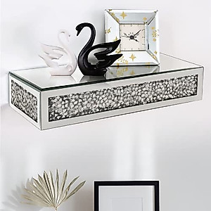 LXARTZJ Diamond Crystals Wall Rack Mirror Crushed Diamond Decorative Wall Shelf for Home Decoration Crystal Diamond Wall Art Decor Accent Piece Showcase