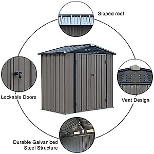 kinbor 6' x 4' Storage Shed - Outdoor Garden Metal Shed with Double Lockable Door, Tool Storage Shed for Backyard, Patio, Lawn, Deck