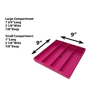 9" Square Fuchsia Plastic Hobbies & Crafts Organizer Storage Case with 8 Dividers for Odds and Ends