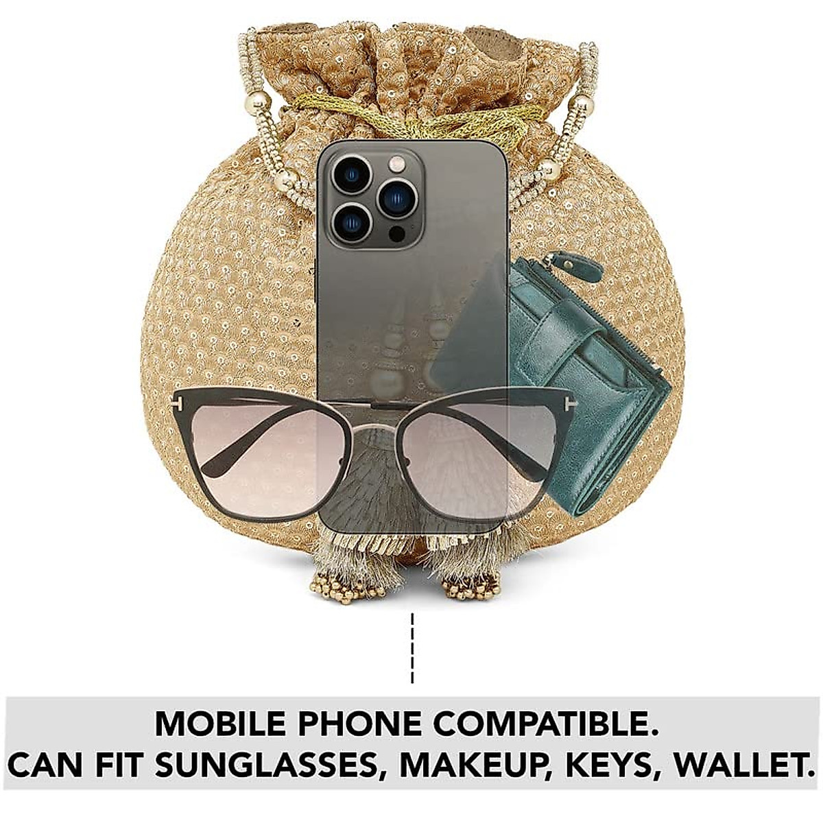 Aheli Rose Gold Potli Bags for Women Evening Bag Clutch Ethnic Bride Purse with Drawstring(P08C)