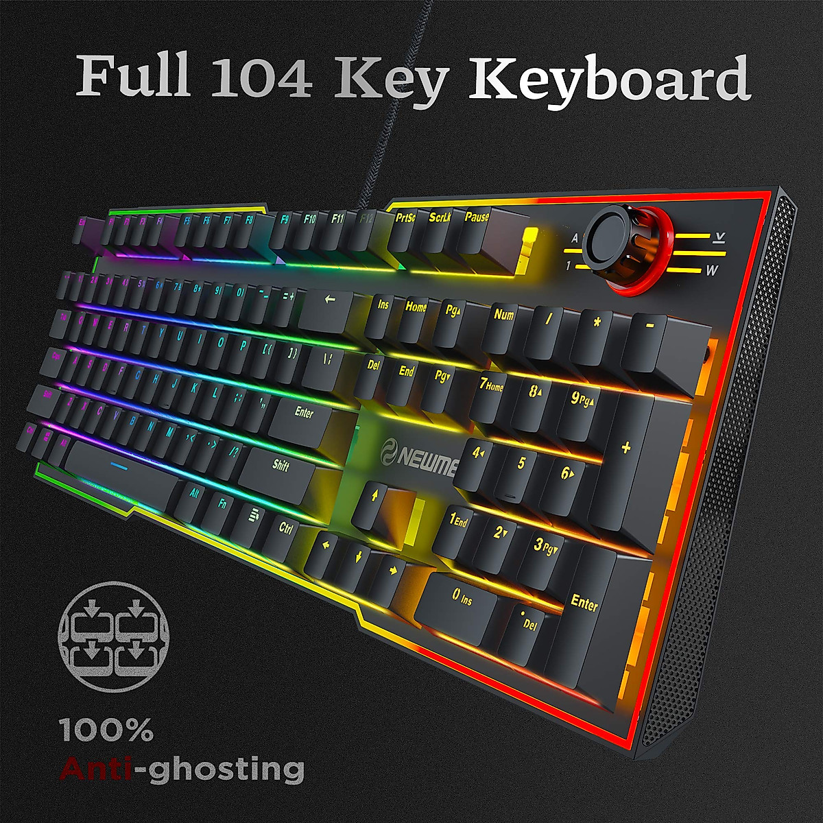 Newmen GM711 Gaming Keyboard Full Size RGB Backlit Hot-Swappable Mechanical Keyboard with Multimedia Control 104-Key Wired PC Gaming Keyboard for Windows Mac(Brown Switch)