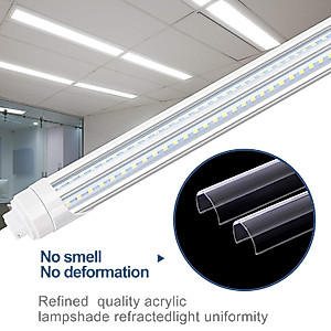 R17D LED Bulb Light 8FT, 90W T8 LED Tubes, 10000LM, Clean Cover, HO Rotatable End 8FEET 2 Pin Shop Light, 6000K, T8 T10 T12 Fluorescent Light Replacement, Ballast Bypass,Dual-End Powered (6-Pack)