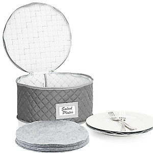 China Storage Case - Salad Plate Quilted Case - 10 inches Diameter x 6 inches Height - Gray - Includes 12 Felt Separators