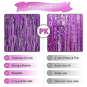 Mtkocpk Purple Party Decorations - 3-Pack of 8x3.2 Feet Purple Foil Fringe Streamers Curtains Perfect for Gender Reveals, Bachelor Parties, Mermaid, and Butterfly Themed Birthday Party Decor