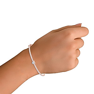 SAVEARTH DIAMONDS 1 2/3 Carat Heart & Round Cut Lab Created Moissanite Diamond Heart Bangle Bracelet For Women In 14K Rose Gold Over Sterling Silver Size : 8 Inch, (VVS1 Clarity, 1.65Cttw)