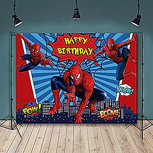 chaungda Spider Man Happy Birthday Banner Backdrops Boys Photography Backdrops Party Decoration Party Sign Dessert Table Yard Signs Photo Backgrounds Party Supplies 5x3ft zf-2019418-5x3ft-fba