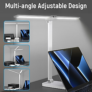 Foldable Desk Lamp for Home Office - Bright Led Desk Light for College Dorm, Dual Swing Arm Dorm Study Desk Lamp, Eye-Caring Architect Desktop Study Lamp, Dimmable Study Light Craft Task Lamp(White)