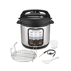 Hamilton Beach 6-in-1 Electric Pressure Cooker with Temperature Probe, Slow Cooks, Sautés, Browns, Steams, Rice Function, Egg and More, 6 Quart Capacity, Stainless Steel (34506)