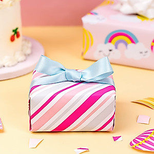 WRAPAHOLIC Birthday Wrapping Paper Roll - Mini Roll - 3 Rolls - 17 Inch X 120 Inch Per Roll - Pink Rainbow, Birthday Gift Boxes, Stripes for Kid's Birthday, Baby Shower
