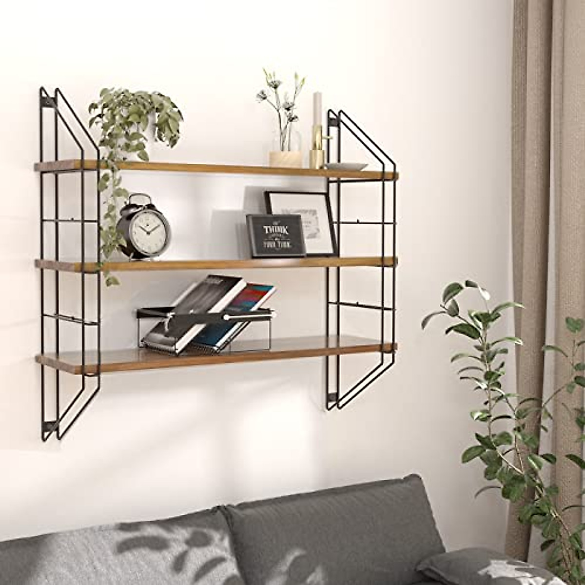 JACKCUBE Design 3 Tier 27.5 Inch Wood Wall Floating Shelves, Wall Hanging Book Storage Organization Display Shelf Rack with Black Metal Brackets- MK874A
