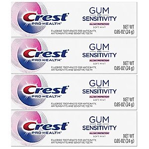 Crest Pro Health Gum and Sensitivity Toothpaste for Sensitive Teeth, Soft Mint, Travel Size 0.85 oz (24g)- Pack of 4