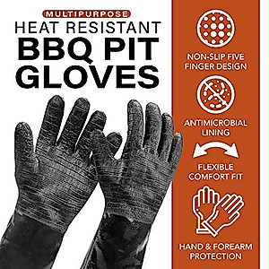 Grilling Gloves Heat Resistant BBQ Gloves - Heat Resistant Gloves for Cooking - Long Sleeve BBQ Gloves for Smoker - Textured BBQ Grill Gloves Easily Handle Hot Food - 14 Inch Extra Large Oven Gloves