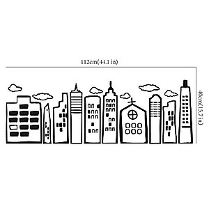 Doodled City Skyline Wall Decal- Cityscape Vinyl Stickers for Bedroom Living Room Kids Room Nursery Home Decor-White