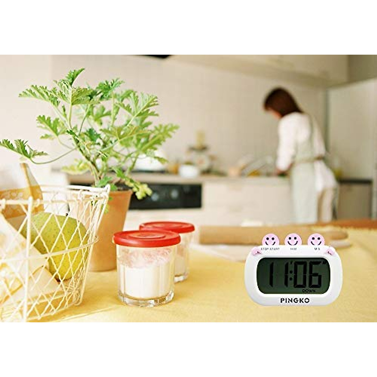 PINGKO Digital Kitchen Timer Fashion Design Clock Cooking Timer with Big Digits,Large LCD Display, Loud Alarm, Magnetic Backing Stand,Battery Included-Pink