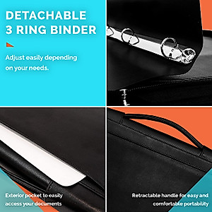 Wundermax Portfolio Binder - 13 x 10.7 x 1.9 Inch, Vegan Leather, 3-Ring Padfolio for Women and Men w/Handle, Zipper, Notepad, Detachable Binder and Pockets for Tablet, Resume and Documents - Black