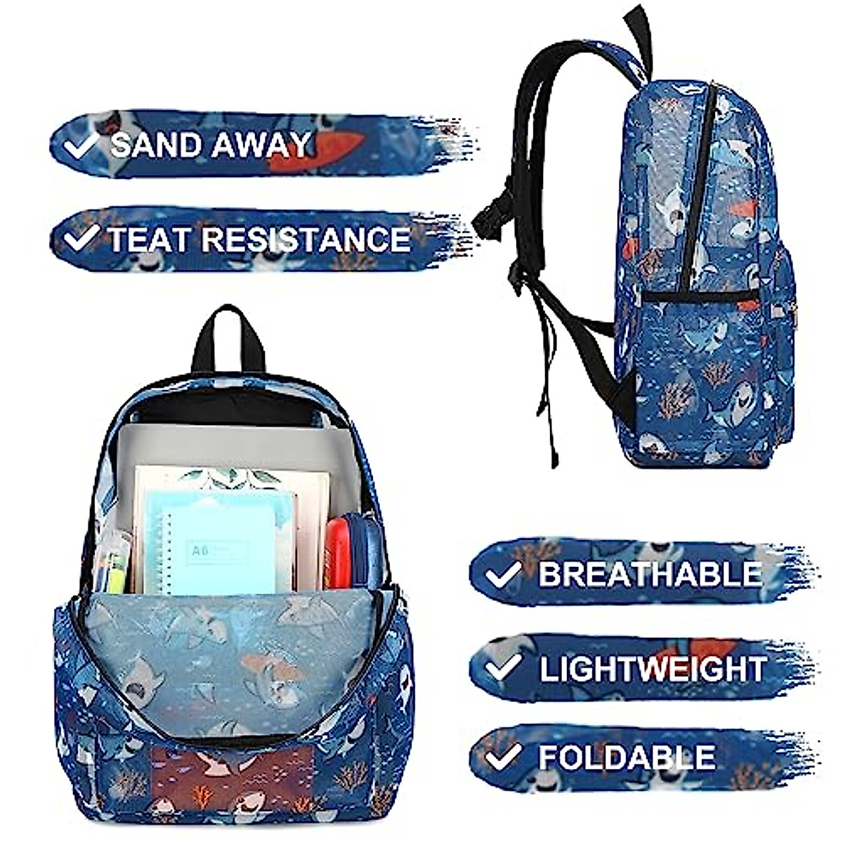 CAMTOP Mesh Backpack Kids Boys Girls Bookbag See Through Preschool Backpacks Casual Daypack for School Beach Travel Swim(Age 3-8 Years,Shark)