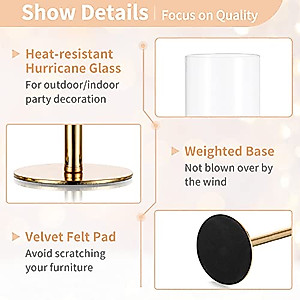 Nuptio Gold Candlestick Holder Tall Hurricane Candle Holder Set of 3 Taper Candle Holders Candle Stand Glass Cover Candlesticks Holders Table Centerpiece for Wedding Party Birthday Christmas Decor