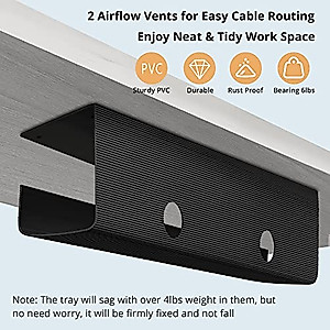 Large Capacity Under Desk Cable Management Trays 2 Pack - 31.5in Ultra Sturdy PVC Cable Tray - Cable Organizer Under Desk for Office and Home, 2 Install Options for All Applications - Black