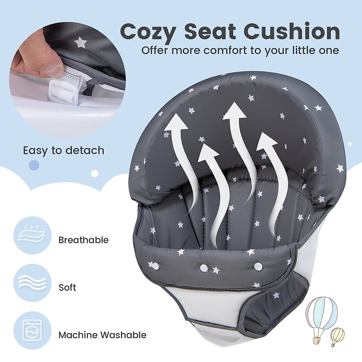 BABY JOY Baby Walker, Foldable Activity Walker Helper with Adjustable Height, Baby Activity Walker with High Back Padded Seat & Bear Toys (Gray, Star Pattern)