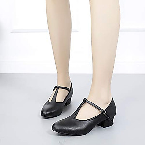 HROYL Women Ballroom Dance Shoes Closed Toe Latin Salsa T-Strap Modern Tango Walts Character Shoes Suede Sole YCL041-4 Black, 9.5 B(M) US