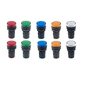 RESALET Indicator Lights AC/DC 24V, Red+Green+Blue+Yellow+White LED, 22mm Panel Mount, for Electrical Control Panel, HVAC, DIY Projects 10Pcs
