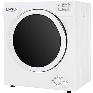 ROVSUN 13LBS Portable Clothes Dryer, 3.2 Cu. Ft Tumble Laundry Dryer Machine with Stainless Steel Tub, Easy Control Knob, 7 Drying Modes-1500W, White