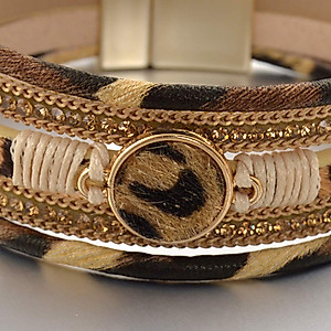 ARVATO Leather Wrap Bracelet for Women Trendy (7.68”) Multi Layerd Boho Western Animal Print Cheetah Leopard Bracelet Stackable Cuff Jewelry Mother's Day Christmas Gift