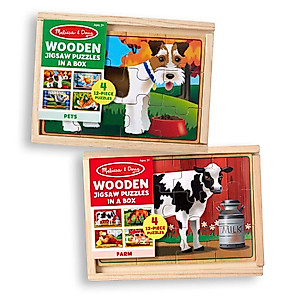 Melissa & Doug Animals 4-in-1 Wooden Jigsaw Puzzles Set - Pets and Farm - Toddler Wooden Jigsaw Puzzles, Animal Puzzles, Take-Along Puzzles For Toddlers And Kids Ages 3+