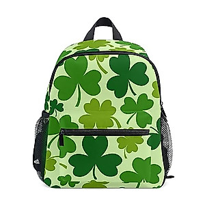CHIFIGNO Toddler Backpack Saint Patrick's Day Green Clovers Toddler School Bag Kids Travel Backpack for Girls Boys Kindergarten Elementary Junior Primary