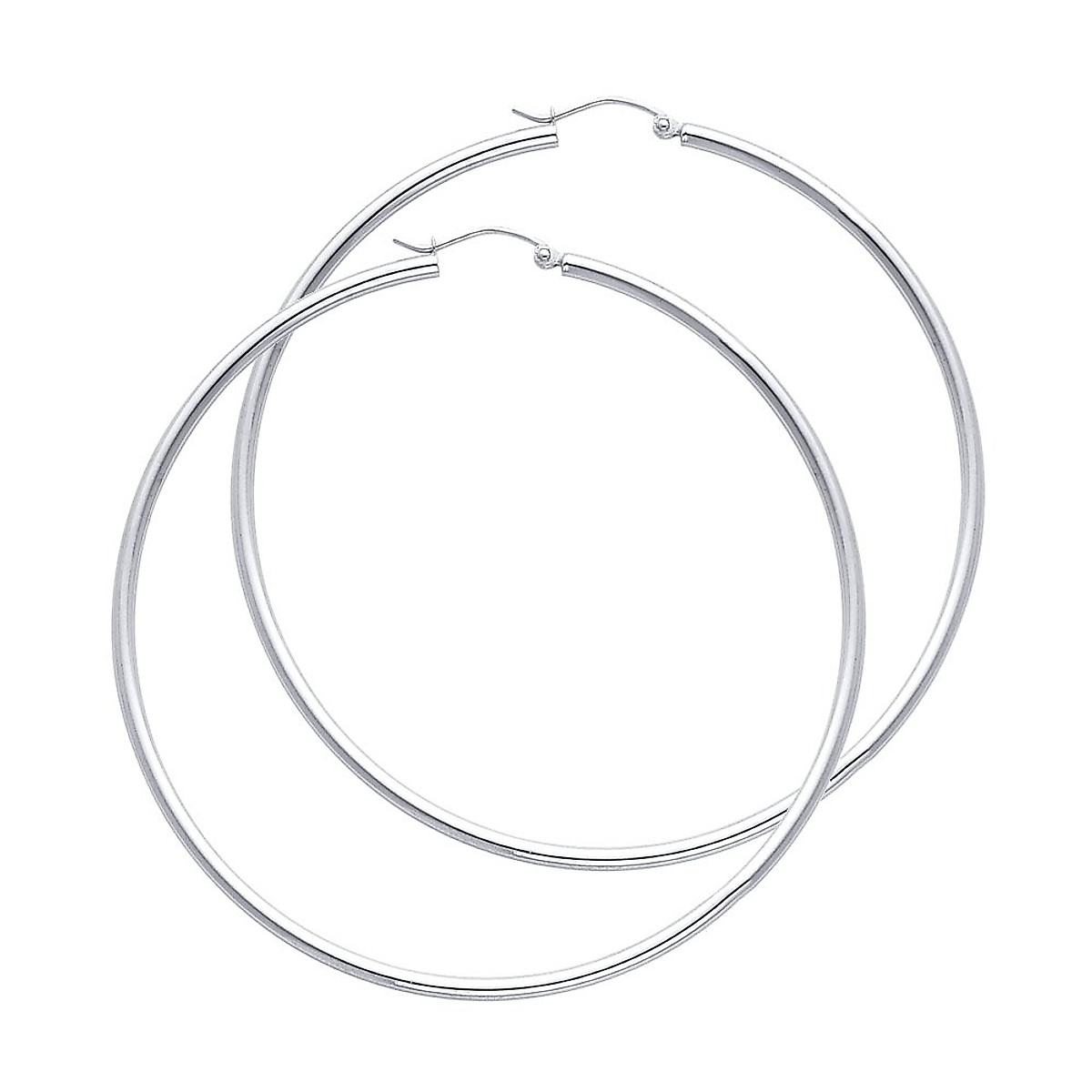 14k REAL White Gold 2mm Thickness Hinged Hoop Earrings (65 x 65 mm)