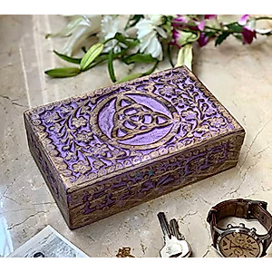 Great Birthday Gift Ideas Handmade Decorative Wooden Jewelry Box Treasure Box Jewelry Organizer Keepsake Box Treasure Chest Trinket Holder Lock Box Watch Box 8 x 5 Inch Gift Ideas (Violet)