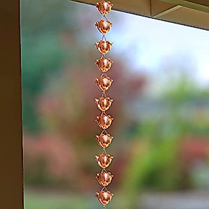 Monarch Rain Chains 28519 Pure Copper Lotus Large Cup Rain Chain, 8-1/2 Feet Length Replacement Downspout for Gutters, 8.5 Ft