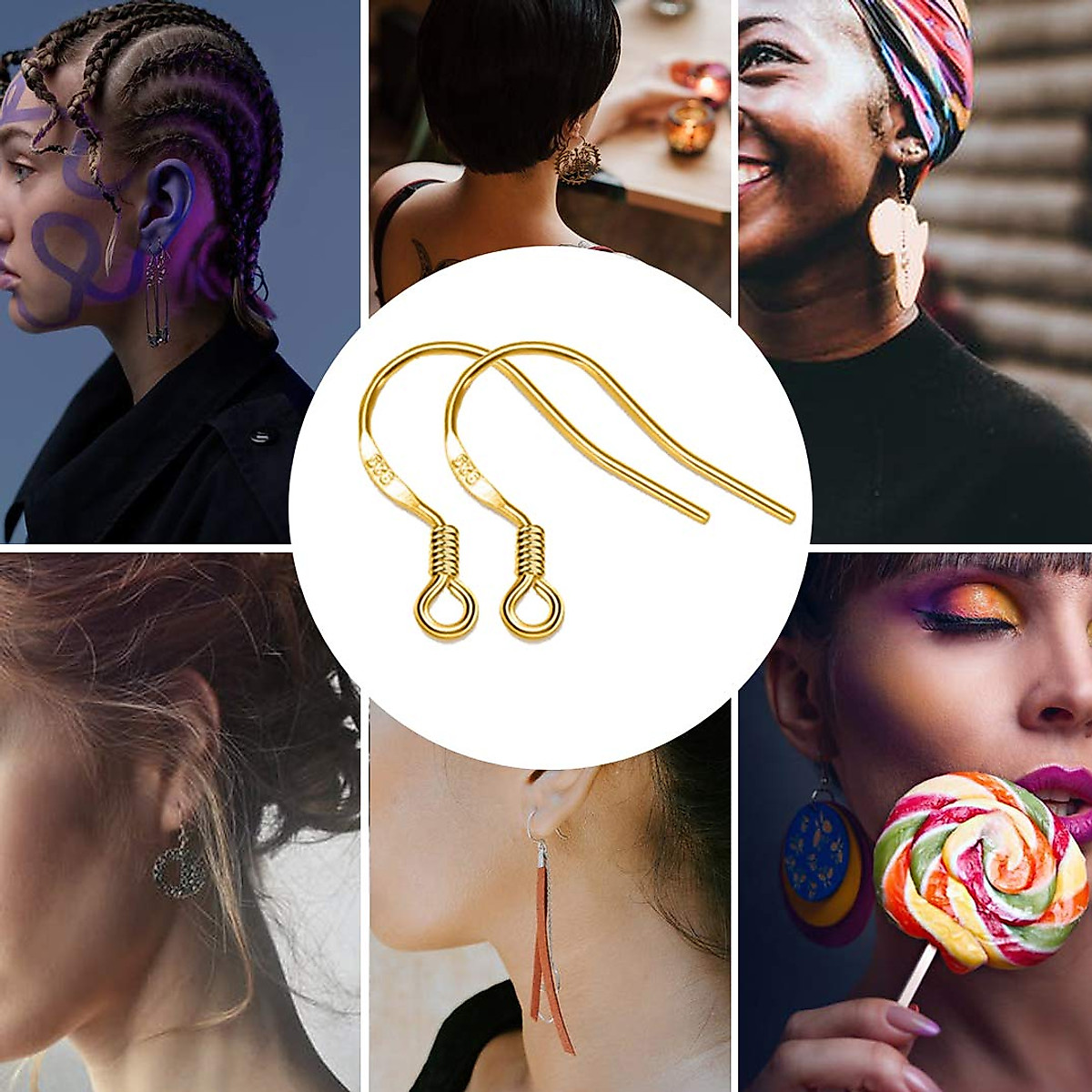 Gold Fishhook Earring Hooks - 120 PCS/60 Pairs 18K Gold Hypoallergenic Ear Wires Fish Hooks for Jewelry Making, Jewelry Findings Parts with 120 PCS Rubber Earring Backs Stopper for DIY Earrings