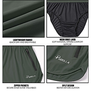 Pudolla Men’s Running Shorts 3 Inch Quick Dry Gym Athletic Workout Shorts for Men with Zipper Pockets(Black Green Large)